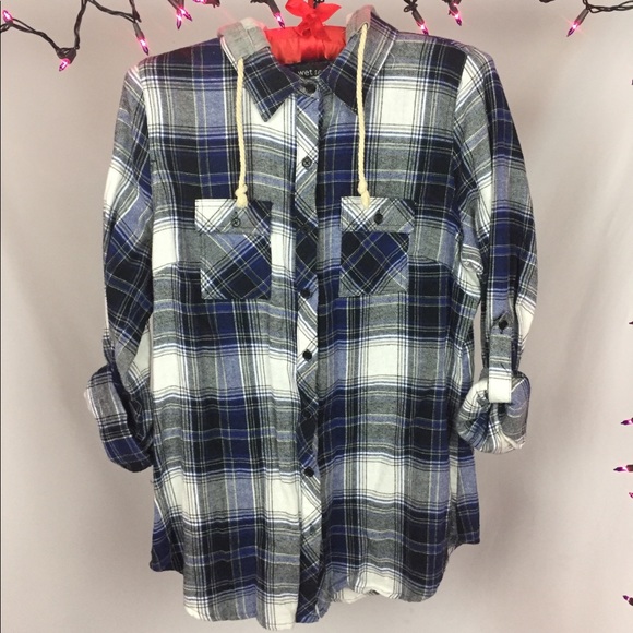 Wet Seal | Tops | Purple And White Flannel With Hood | Poshmark